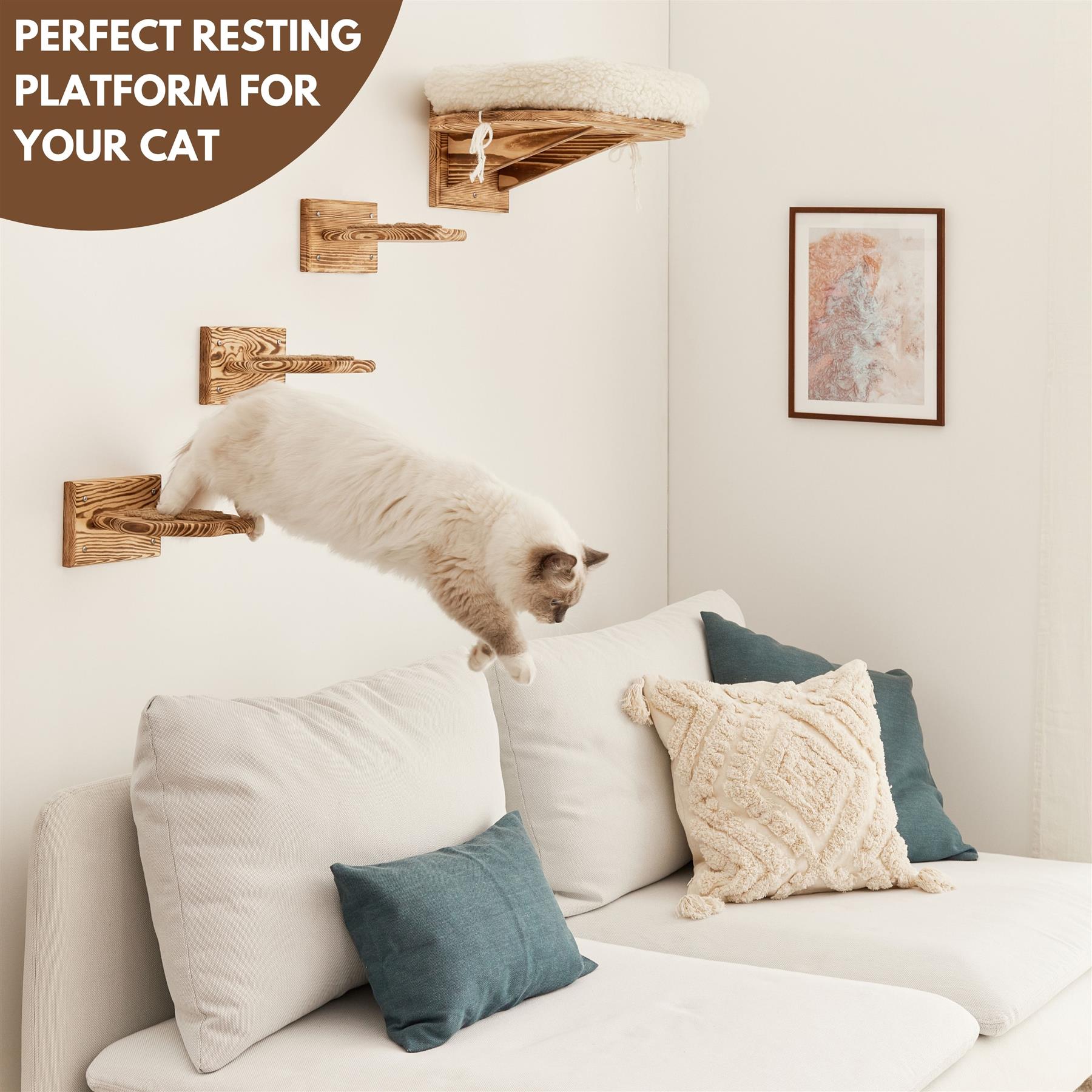 Wall Mounted Cat Steps with Bed - Cat Stepper Shelf - Wooden Cat ...