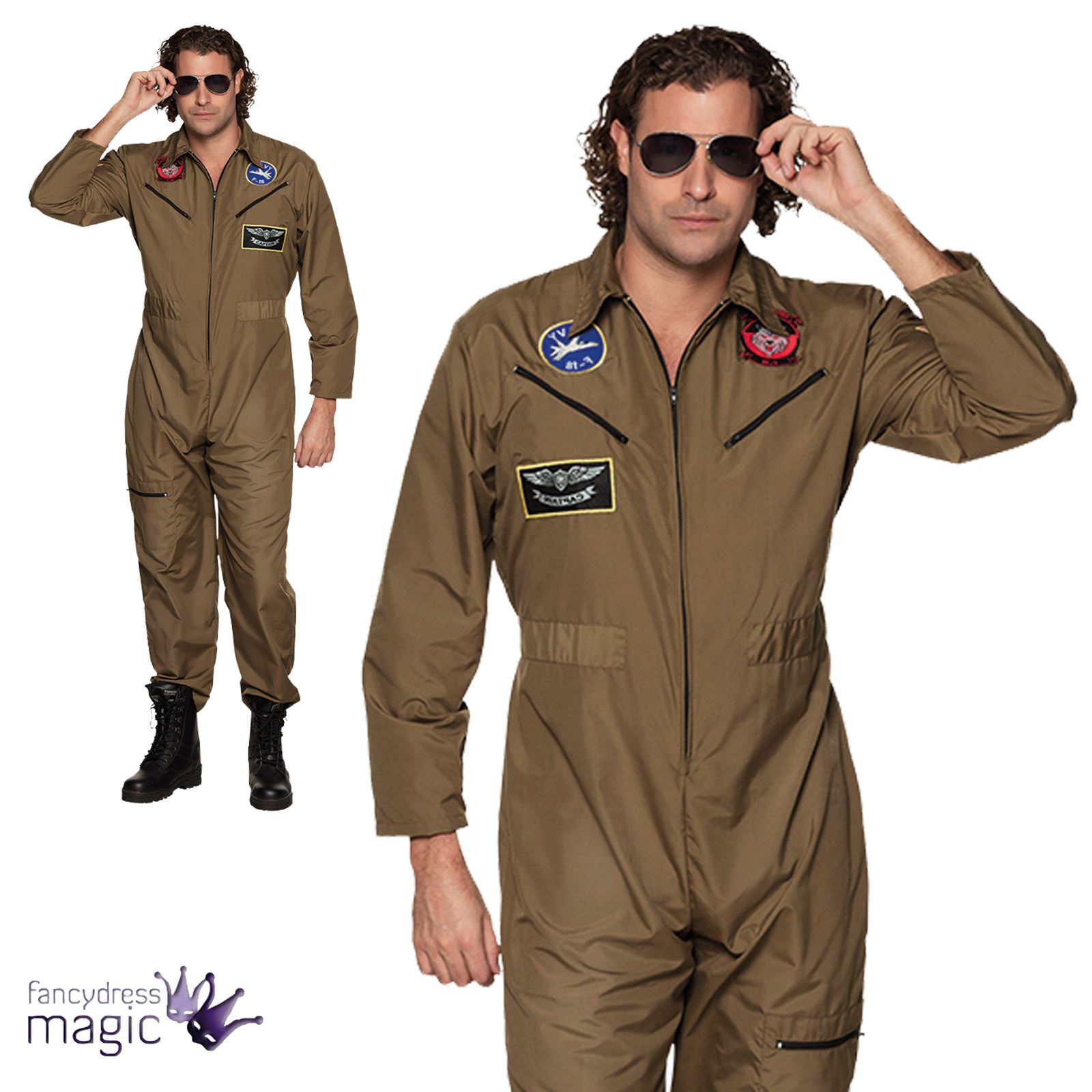 Mens Aviator Jet Pilot Plane Jumpsuit RAF US Air Force Suit Fancy Dress ...