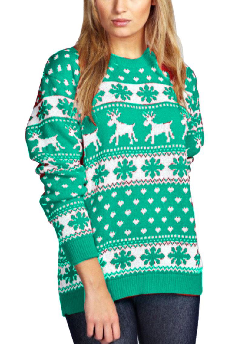 New Ladies Girls Xmas Reindeer Snowflake Knitted Christmas Novelty ...