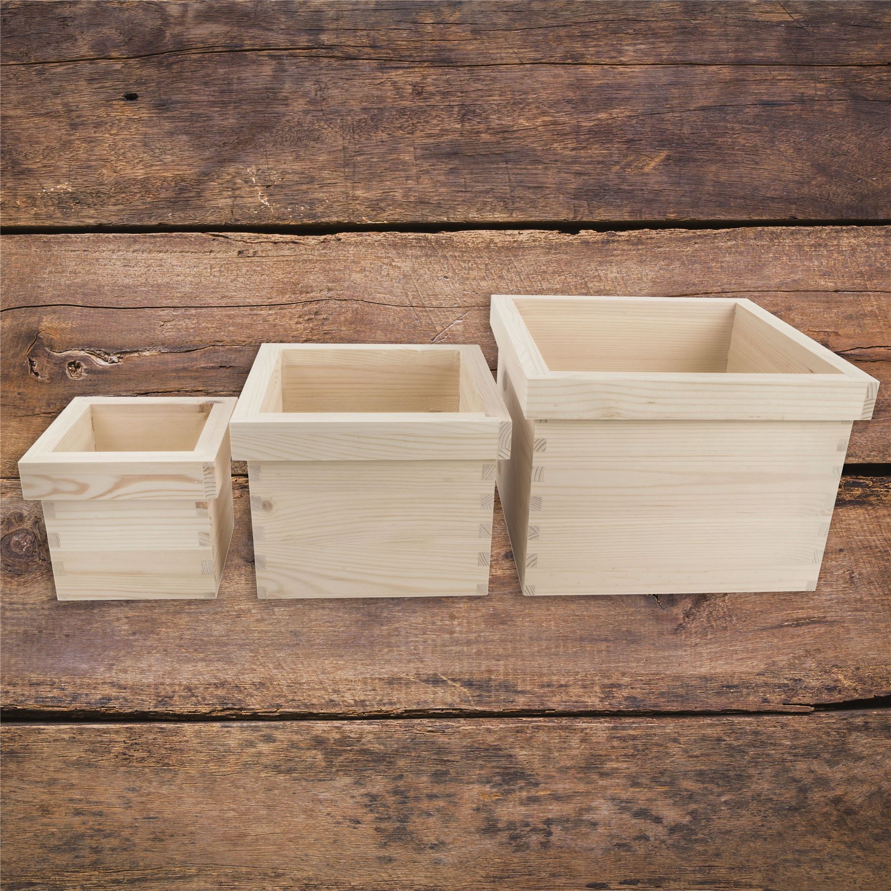 Square Wooden Flower Pot Boxes / 4 Sizes / Unpainted Pine To Decorate ...