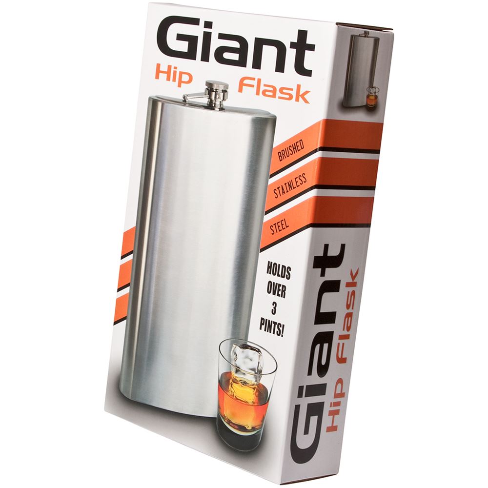 Giant Hip Flask 30cm Stainless Steel Holds 3 Pints Huge 1.9L Big Large ...