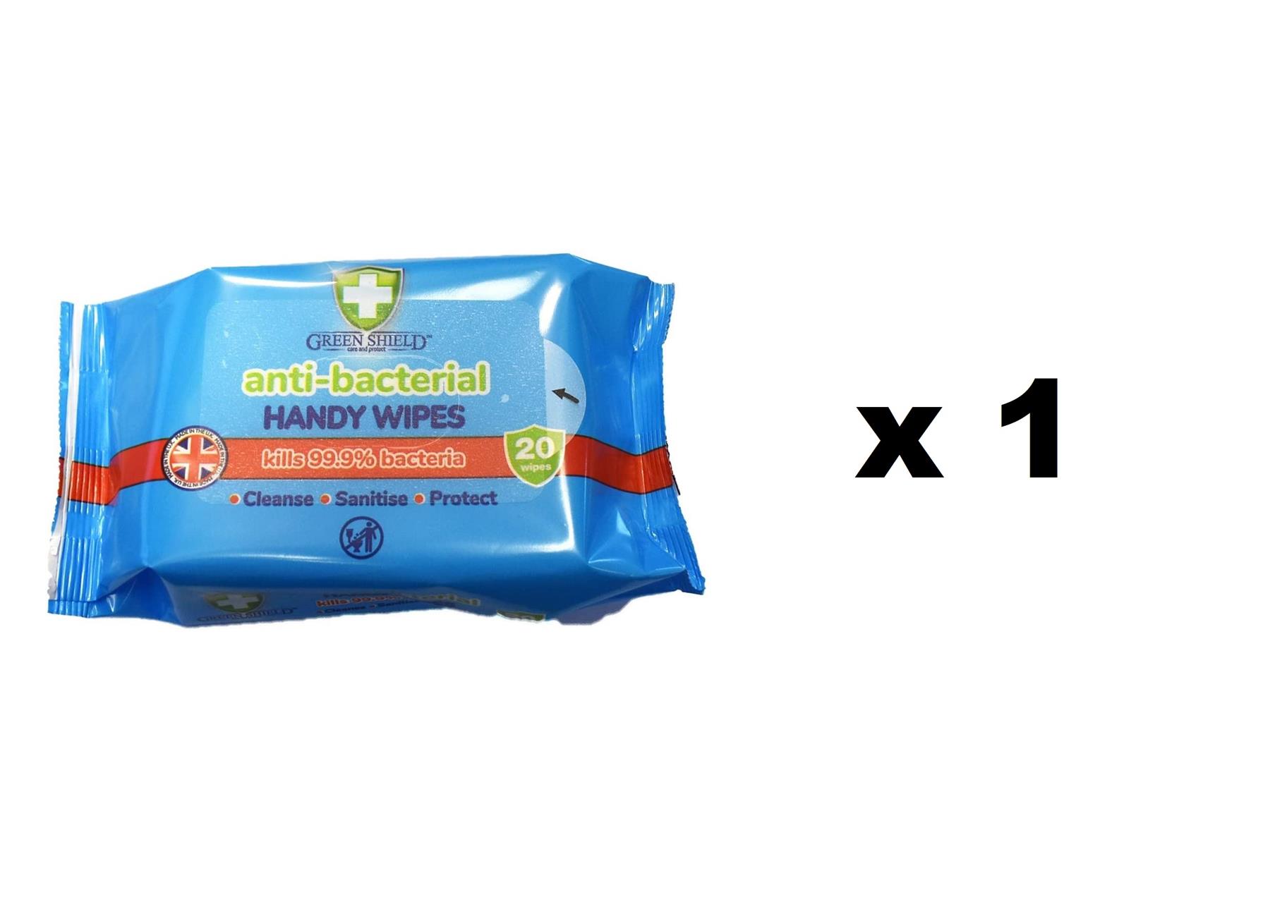 6x 20 GreenShield Antibacterial Handy Pocket Travel Wipes Handbag ...