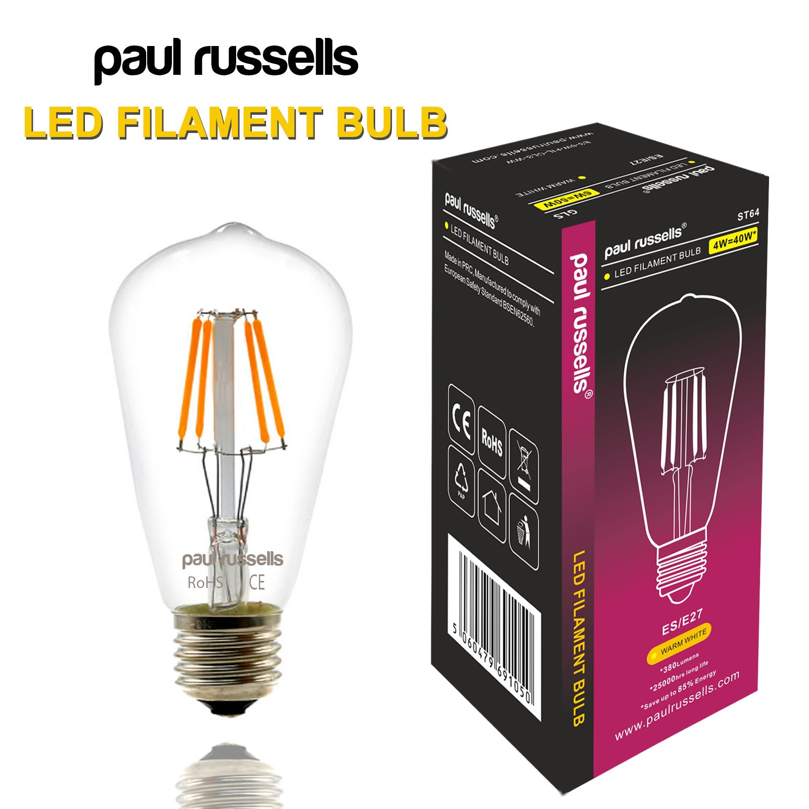 LED Filament Edison Bulbs E27 B22 E14 Light ST64 Tip Candle Globe Flame ...