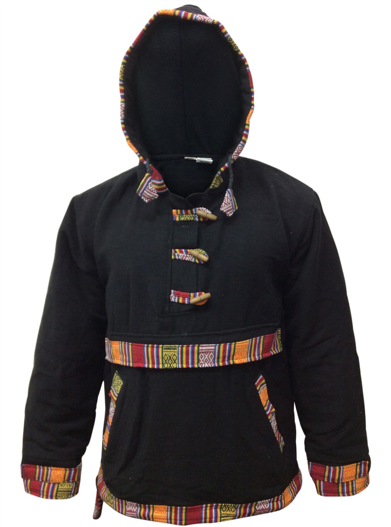 Men's Hippie Grunge Bordered Pullover Full Fleece Lined Festival Hippie ...