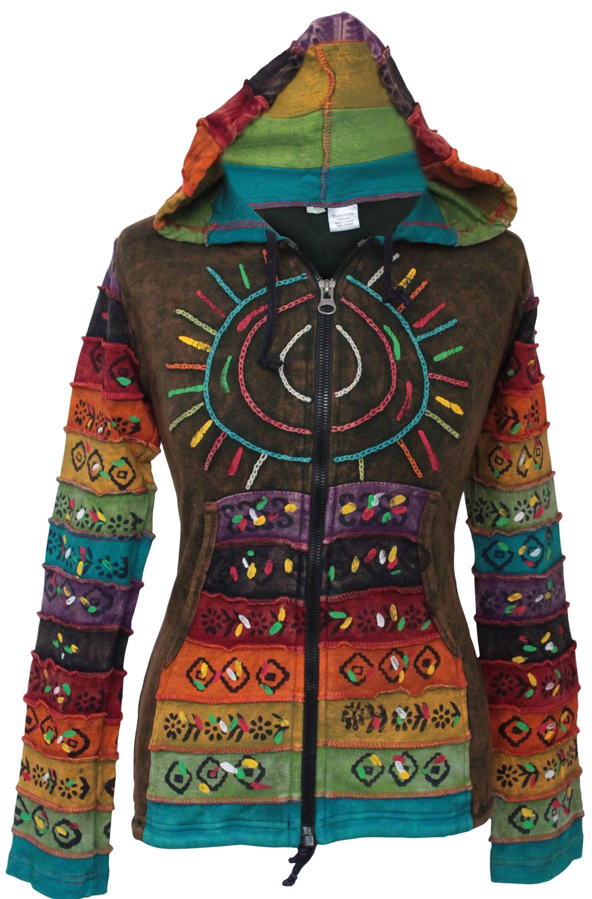 Women Sun Patchwork Hippy Boho Pointy Hoody Cardigan Pixie Goth ...