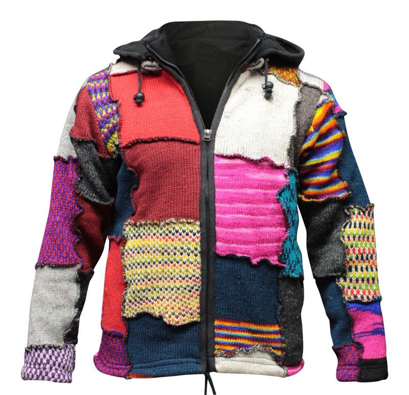 Men's Tye Dye Patchwork Hippie Jacket Fleece Lined Festival Boho Hippy ...