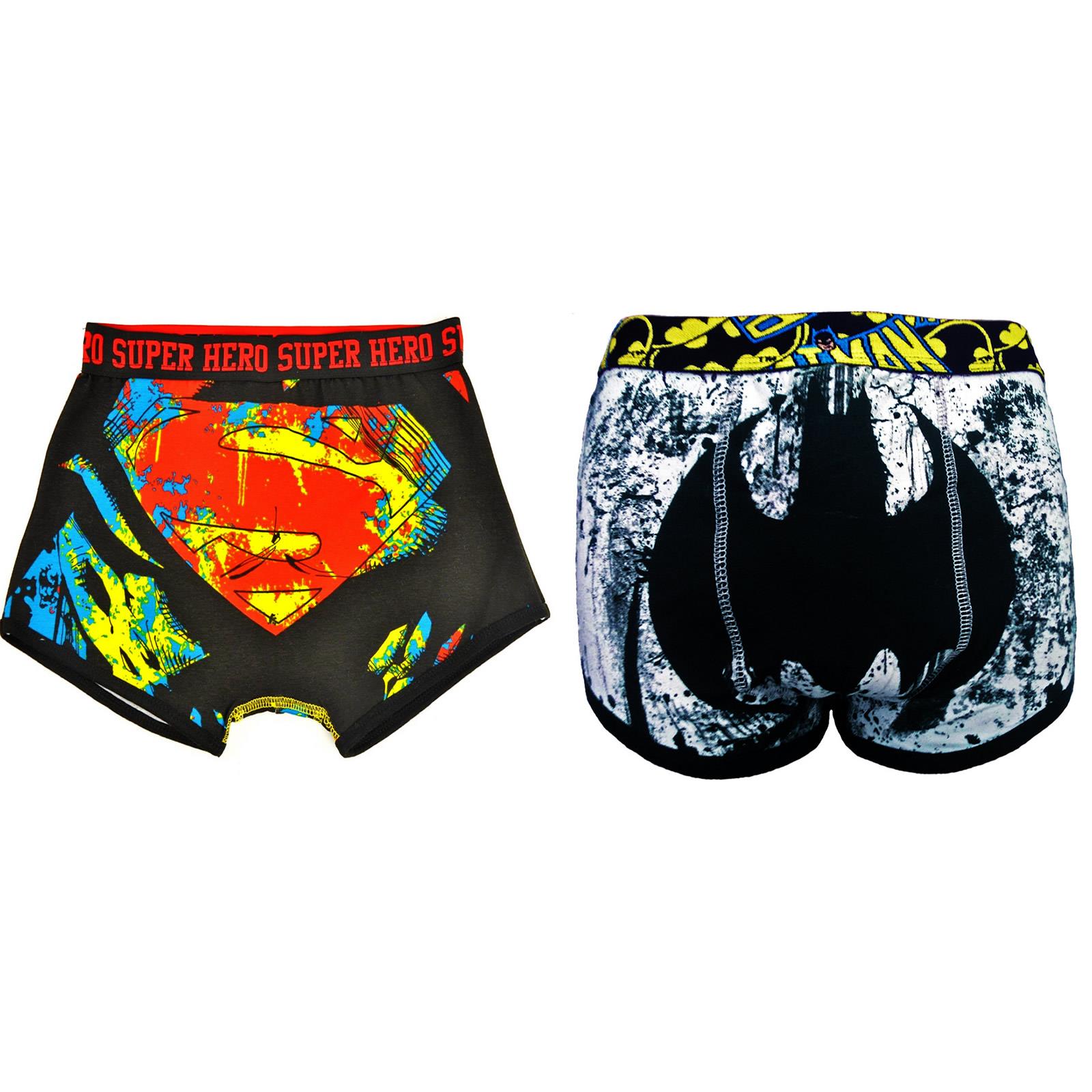 6 Pairs Kids Superman & Batman Character Boxer Shorts Superhero Age 12 ...