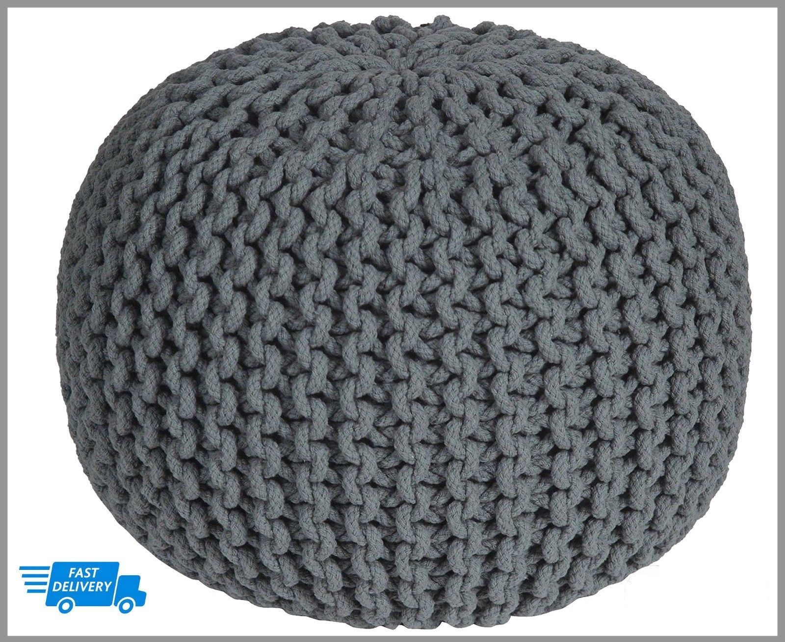 Knitted Moroccan 50Cm Large Round Pouffe Footstool Foot Stool Living ...