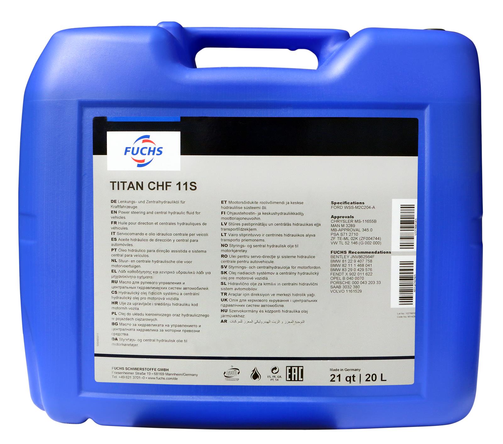 Fuchs Titan CHF 11S Hydraulic Power Steering Fluid Formerly Pentosin Fuchs Titan CHF 11S Hydraulic Power Steering Fluid Formerly Pentosin