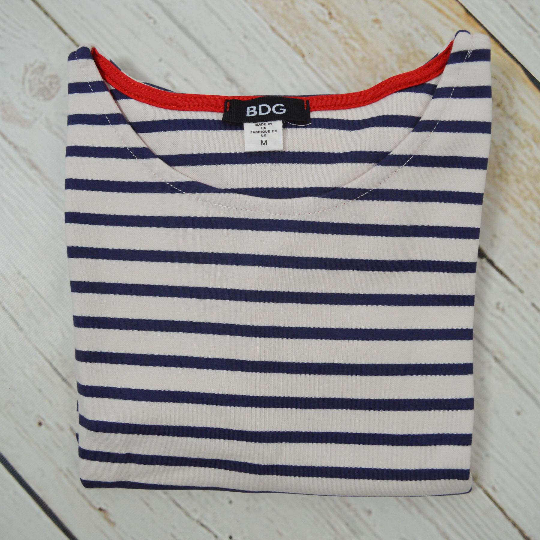 Breton Stripe Boat Neck Sweatshirt Tee Long Sleeve Top Pink Navy Blue