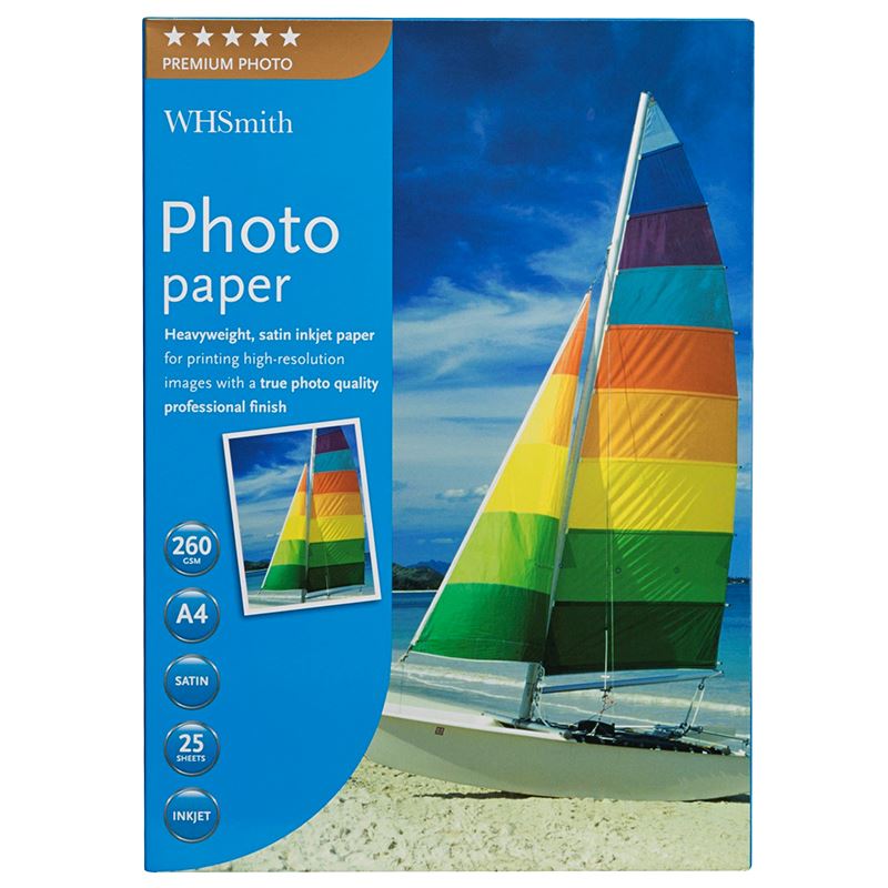 WHSmith A4 Premium Heavyweight Satin Finish Standard Photo Paper 260gsm ...