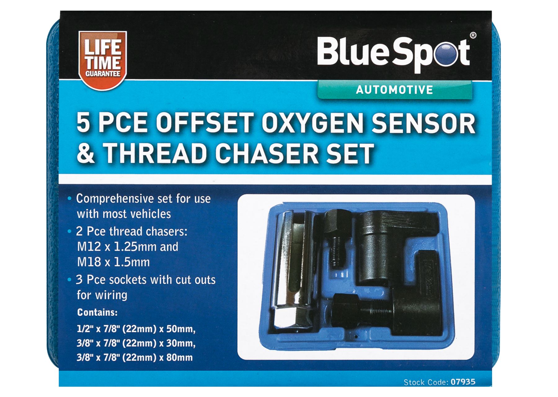BlueSpot 5pc Deep Oxygen Sensor Socket Thread Chaser 3/8" & 1/2" Set ...