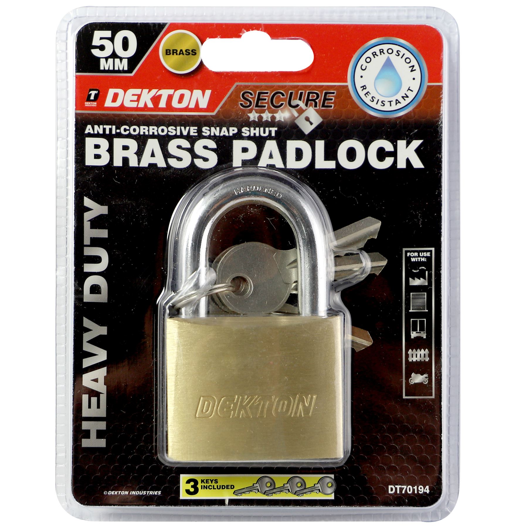 Dekton Brass Body & Barrel Security Padlock Steel Shackle 3 Keys 30 40 ...
