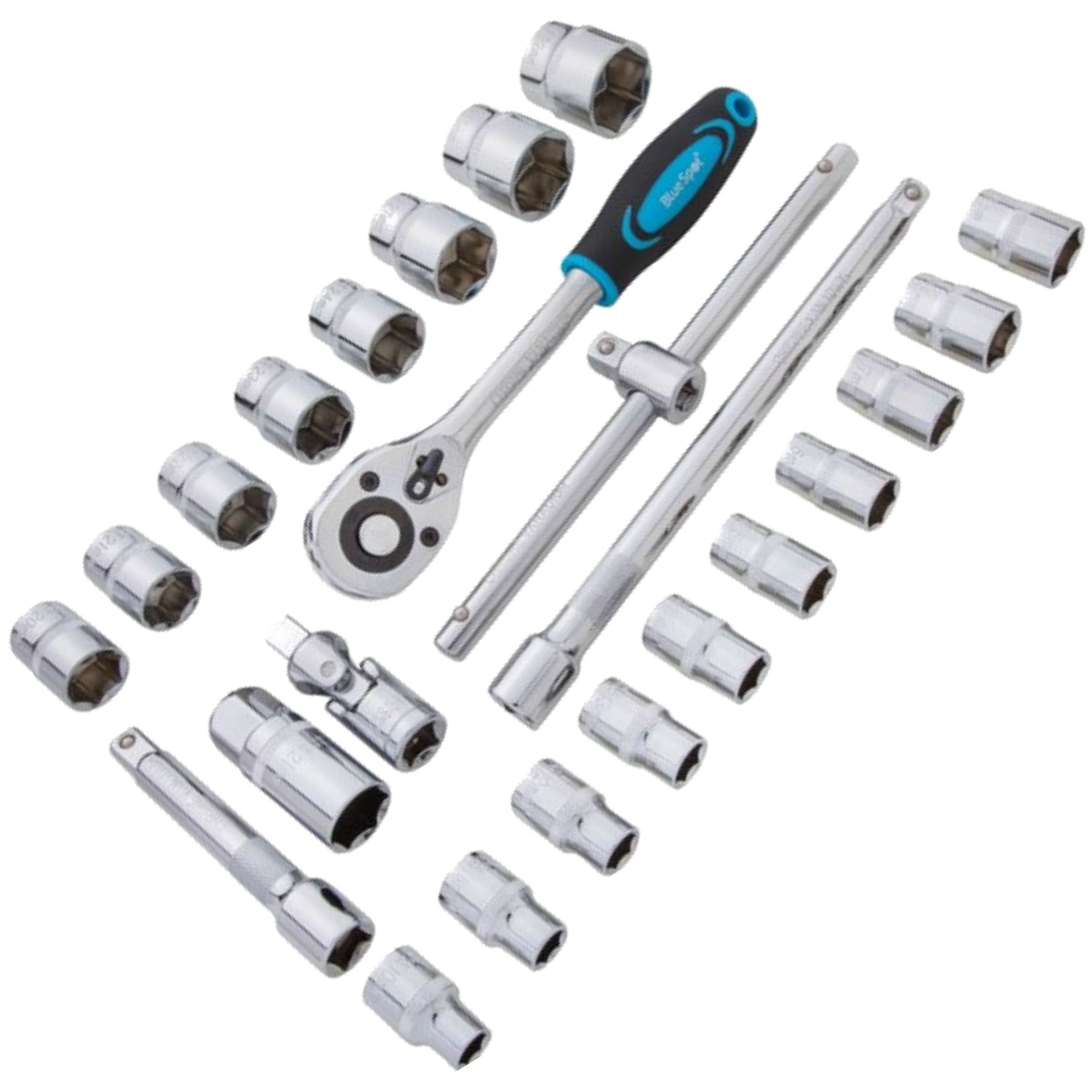 Bluespot 24 Pc Metric Socket Set Ratchet Extention Bar 1/2" Drive 10mm ...