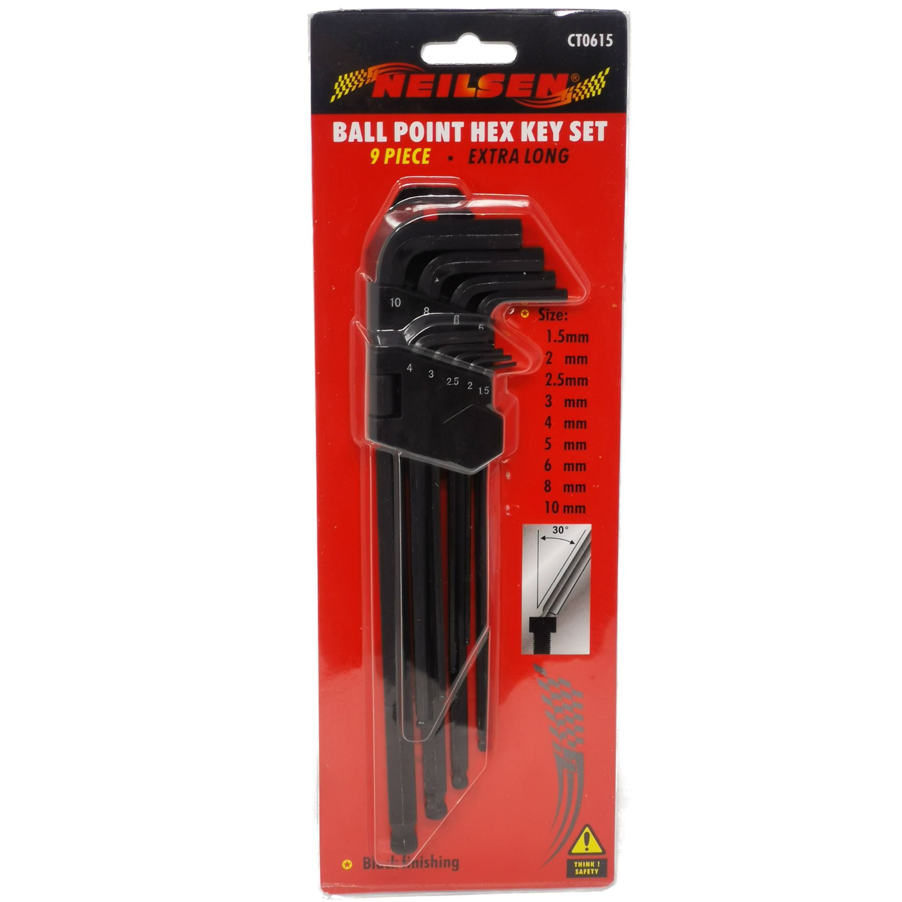 Neilsen 9pc Extra Long Metric Ball Point Hex Allen Key Set Allan Alan 1 ...
