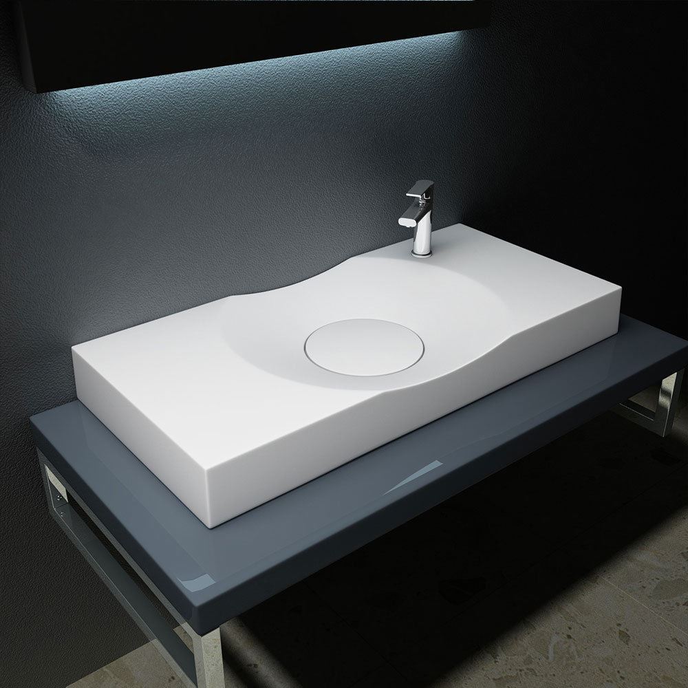 BATHROOM WASH BASIN Stone Resin Rectangle Counter Top Wall Hung L R Tap BATHROOM WASH BASIN Stone Resin Rectangle Counter Top Wall Hung L R Tap