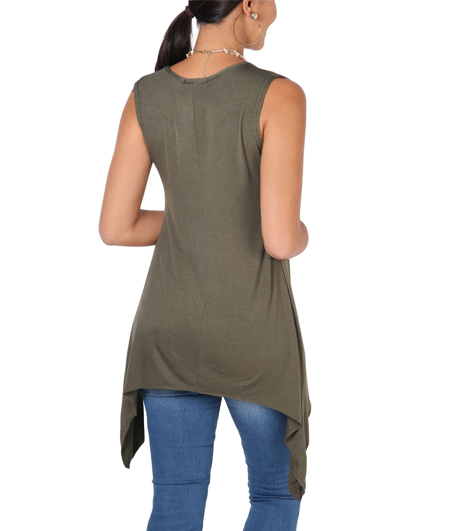 Top Largo Asimétrico Sin Mangas Blusa Túnica Ajustada Elástica Casual ...