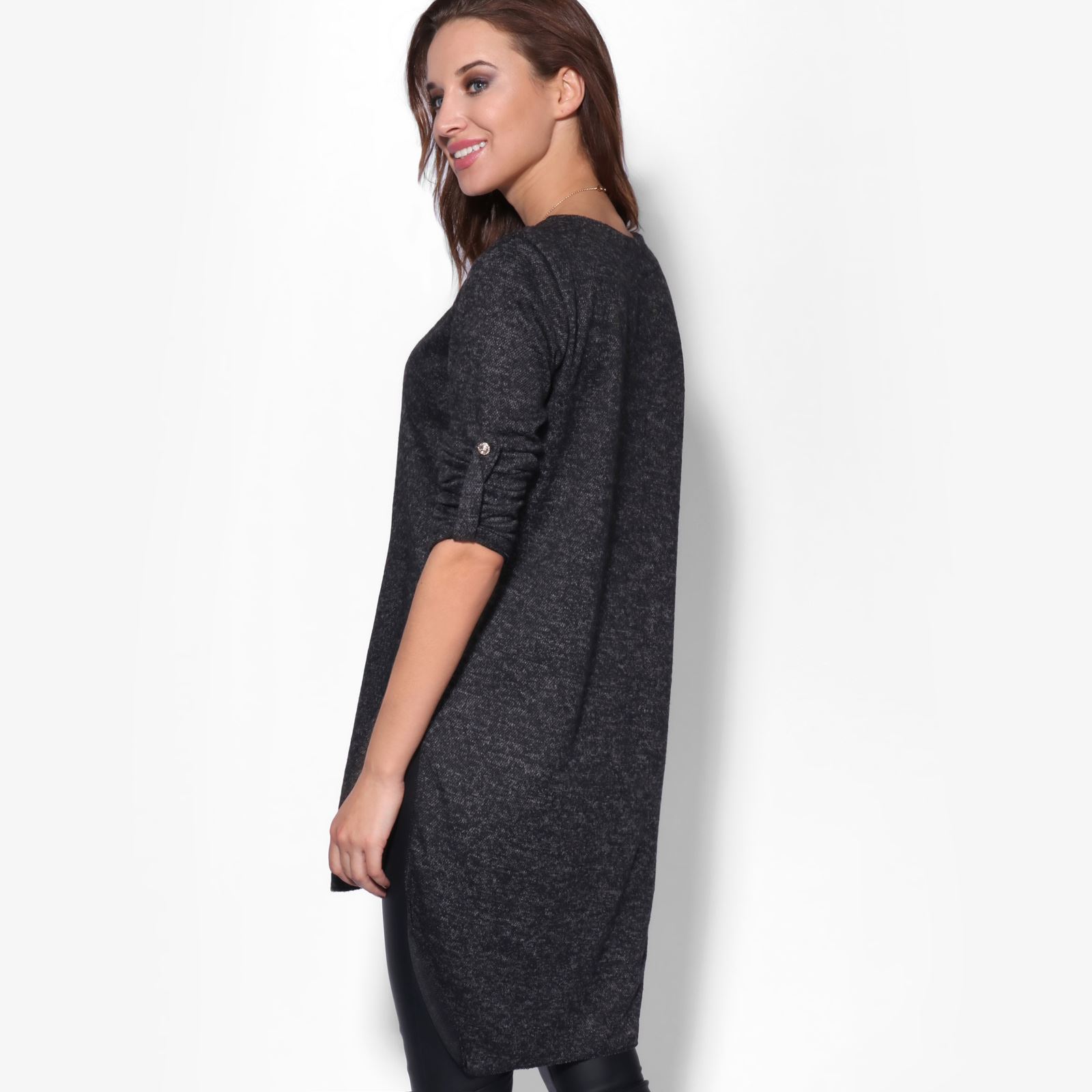 Womens Ladies Fluffy Knit Oversized Long Hi Low Sweater Tunic Top