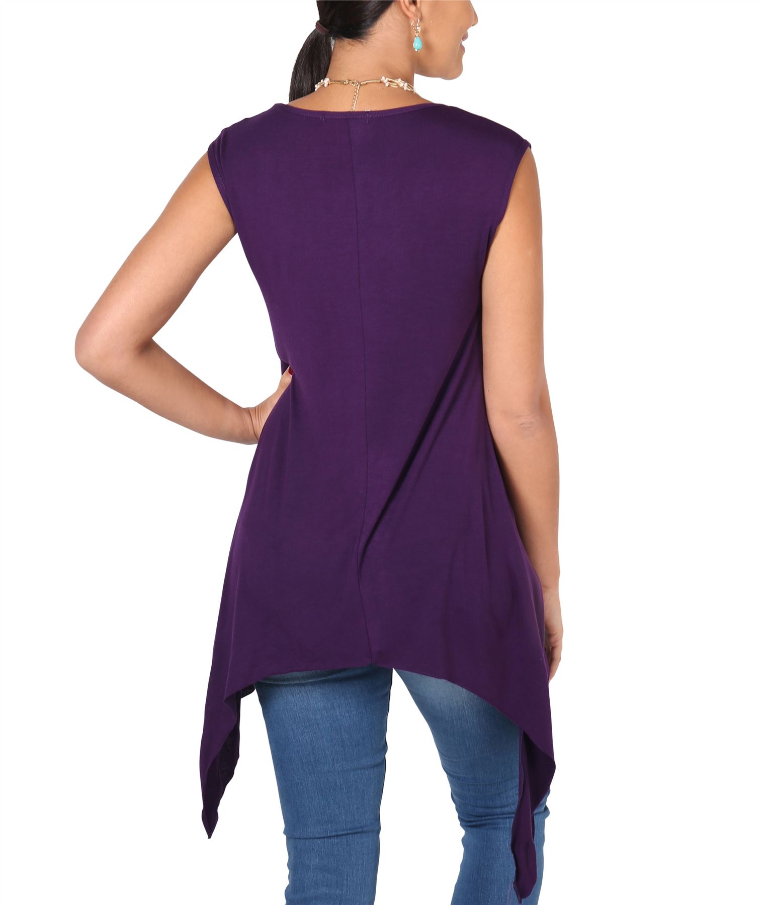 Top Largo Asimétrico Sin Mangas Blusa Túnica Ajustada Elástica Casual ...