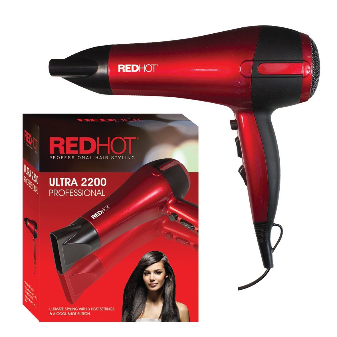 Red Hot Professional Style Hair Dryer 2200w Nozzle Concentrator