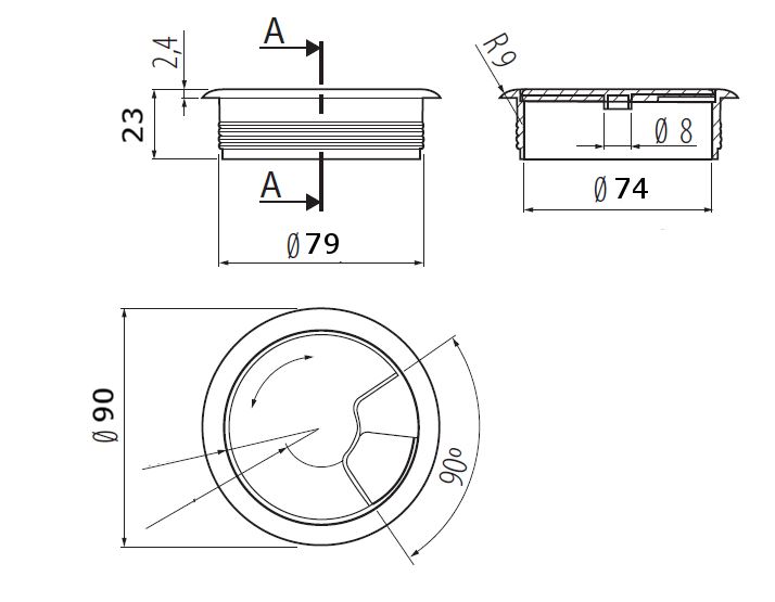 Desk Grommet Cable Wire Hole Outlet Plastic Round Insert Packs of 100 ...