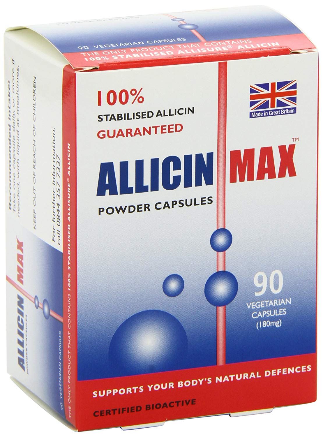 Allicin Max (100% Stabilised Allicin) 180mg 90 Vegetarian Capsules x ...