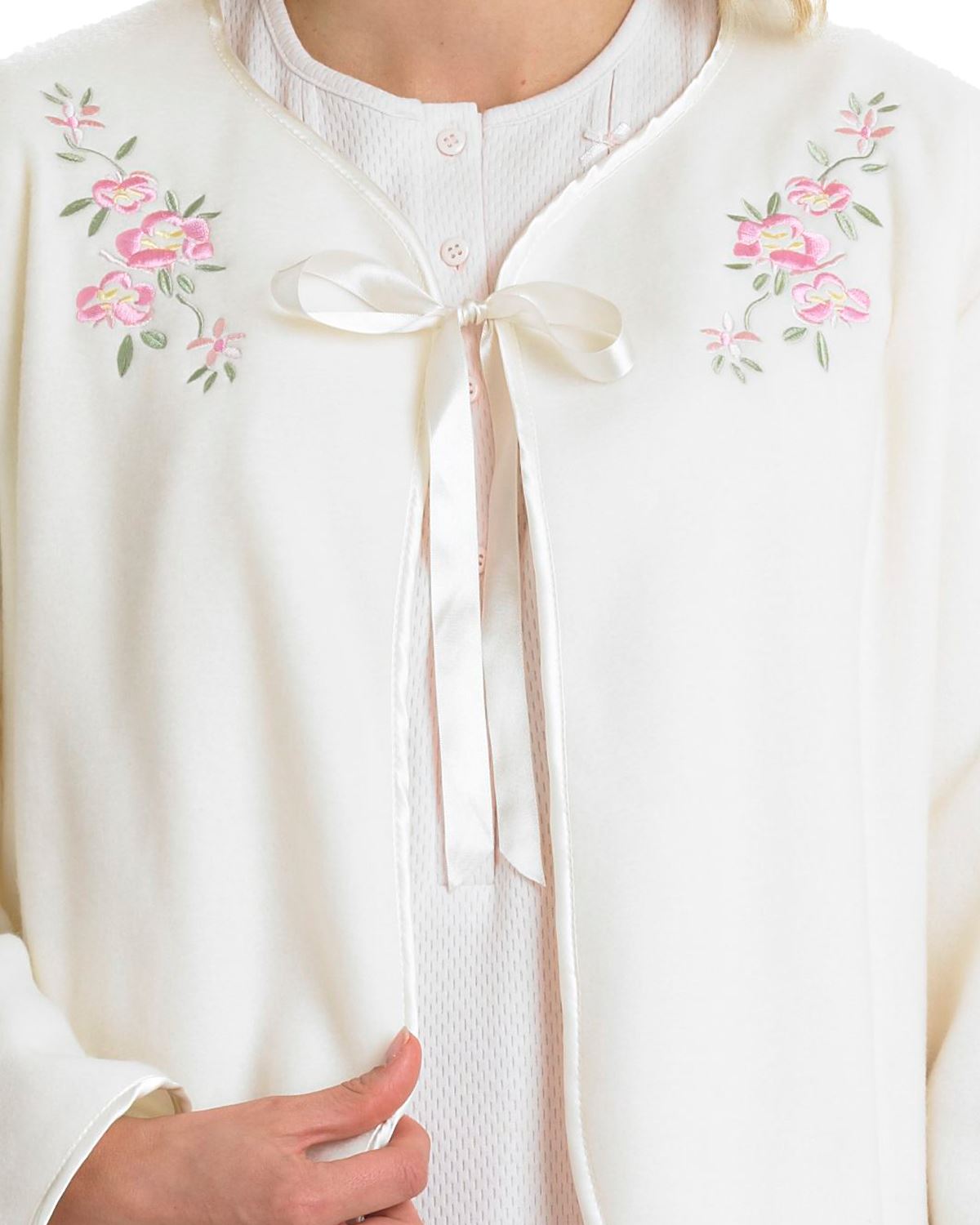 Slenderella Ribbon Bed Jacket Ladies 24" Embroidered Polar Fleece Tie ...