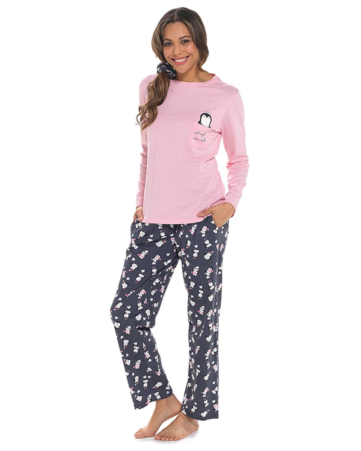 Long Jersey Pyjamas Ladies Soft Cotton Animal Print Pyjama Set ...
