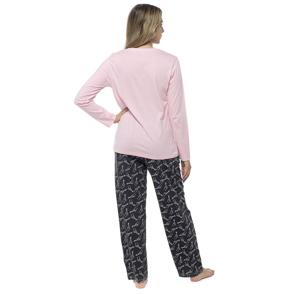Long Jersey Pyjamas Ladies Soft Cotton Animal Print Pyjama Set ...