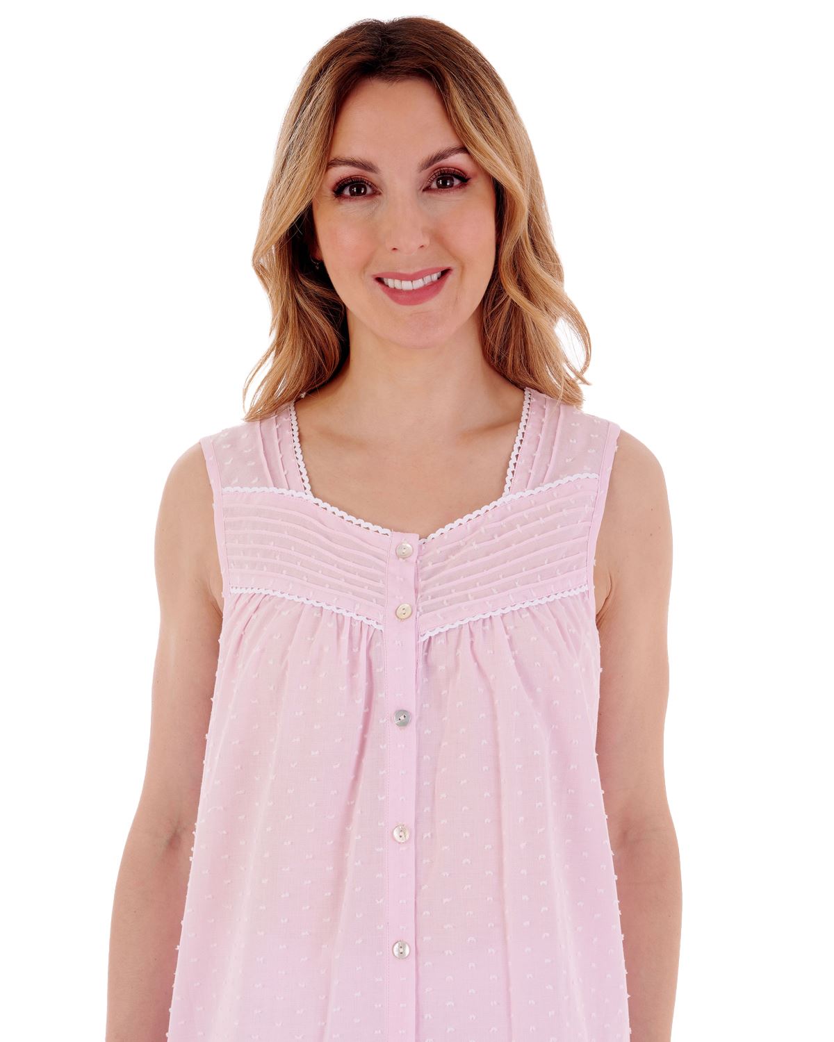 Womens Slenderella Pyjamas Spotty Sleeveless Button Cropped Cotton ...