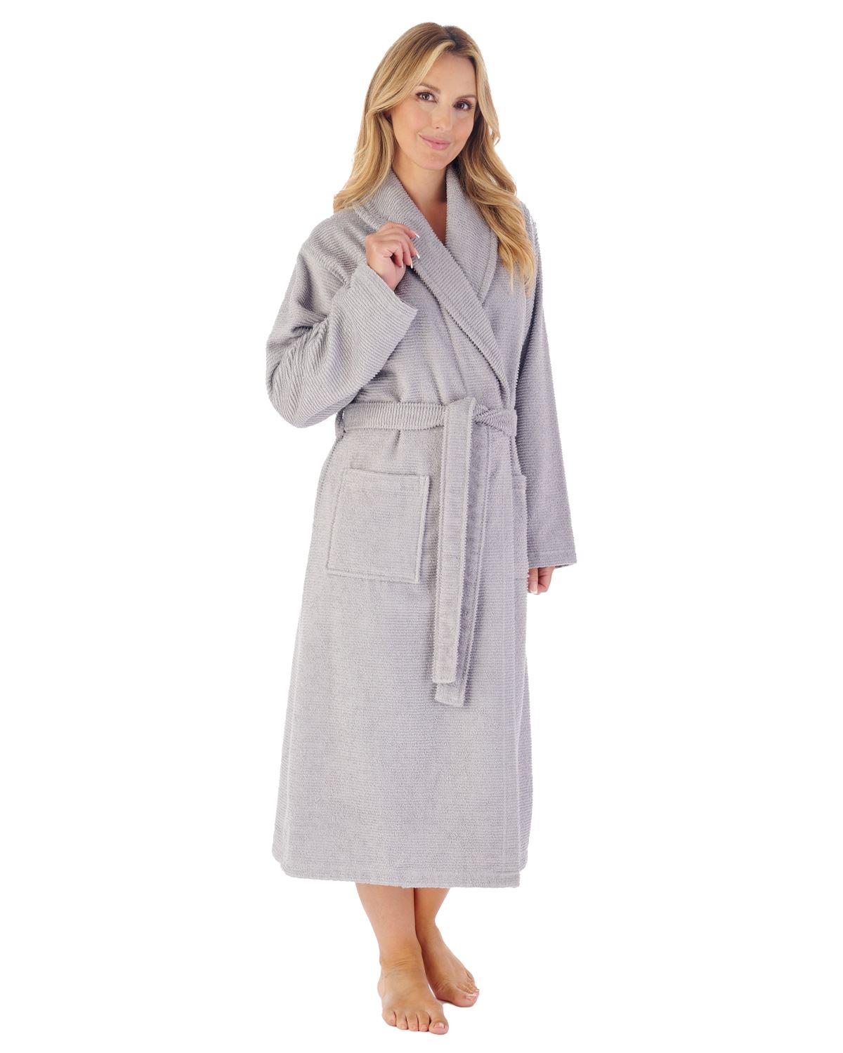 Slenderella Towelling Robe 46" Rib Textured Luxury Towel Drying Cotton ...