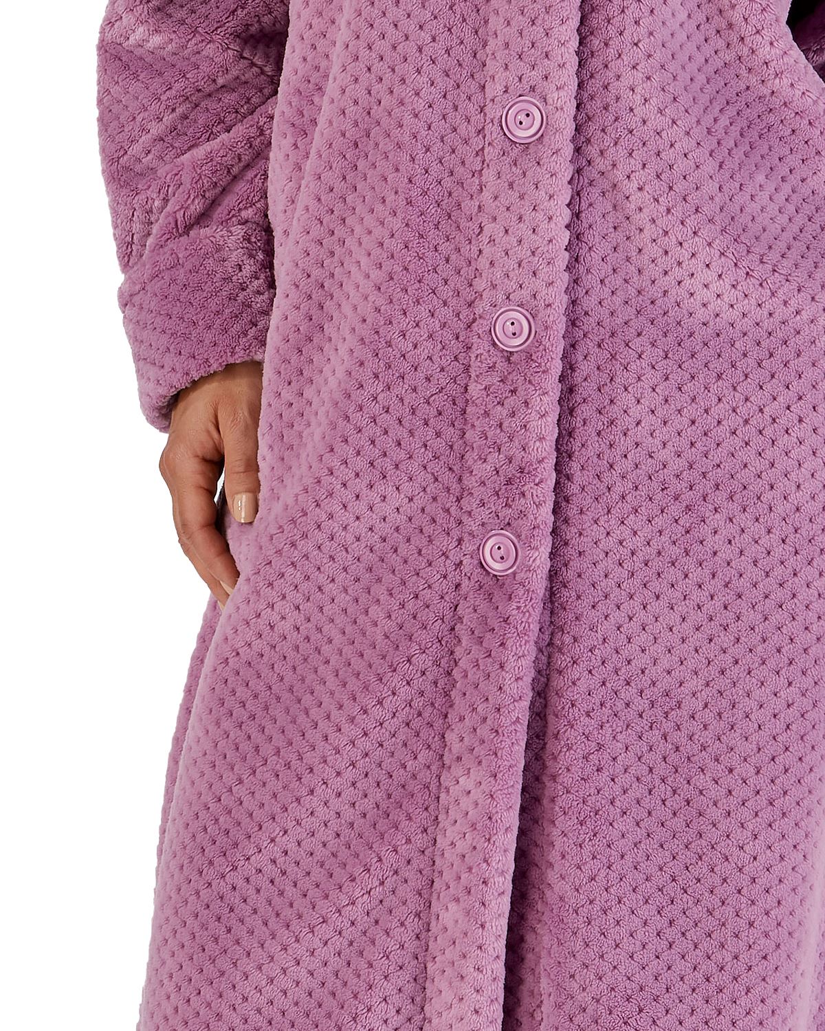 Slenderella Luxury Button Robe Soft Waffle Fleece Long Sleeve Dressing ...