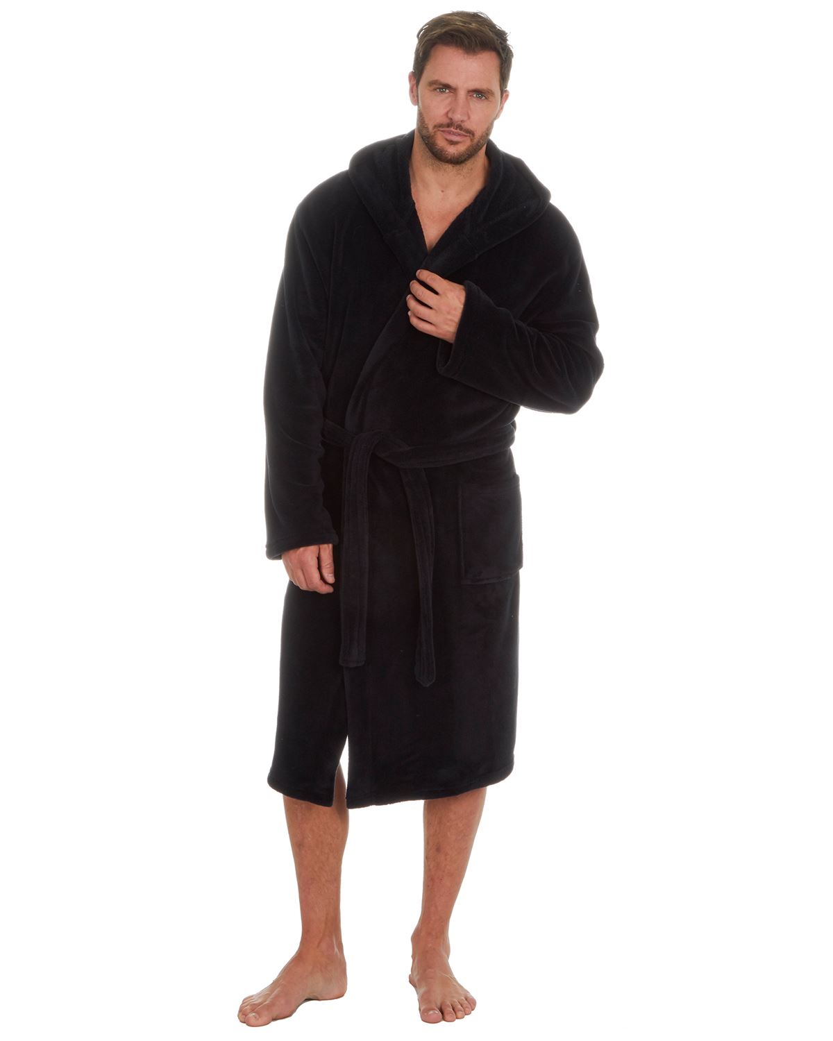 Mens Fleece Hooded Robe Big & Tall Plus Size Wrap Dressing Gown Up To ...
