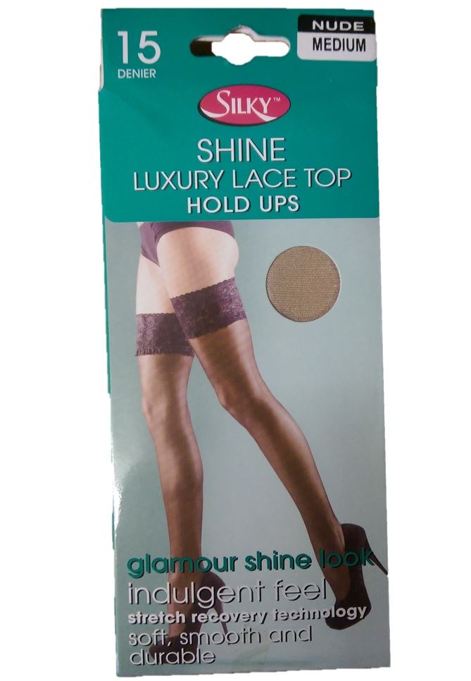 Silky 15 Denier Lace Top Shine Hold Ups With Stretch Recovery