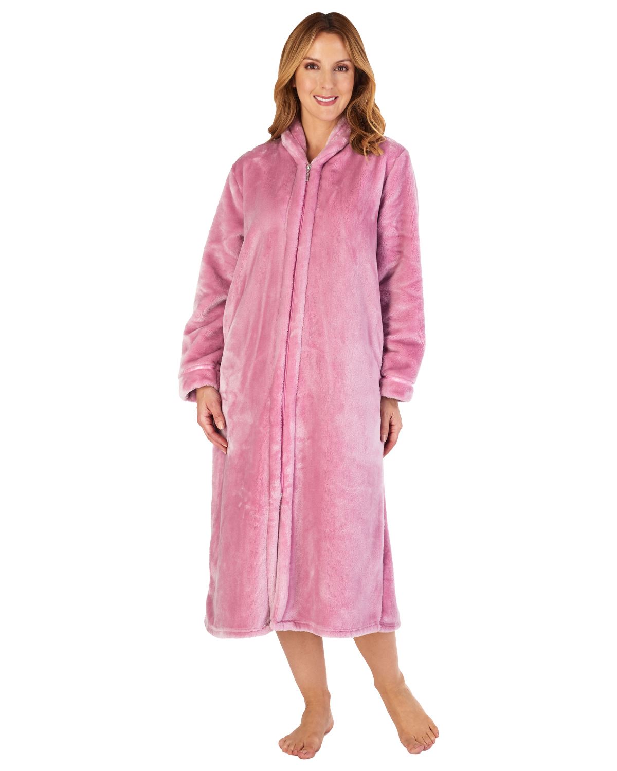 Slenderella Fleece Zip Robe Ladies 46" Luxury Flannel Fleece Dressing ...