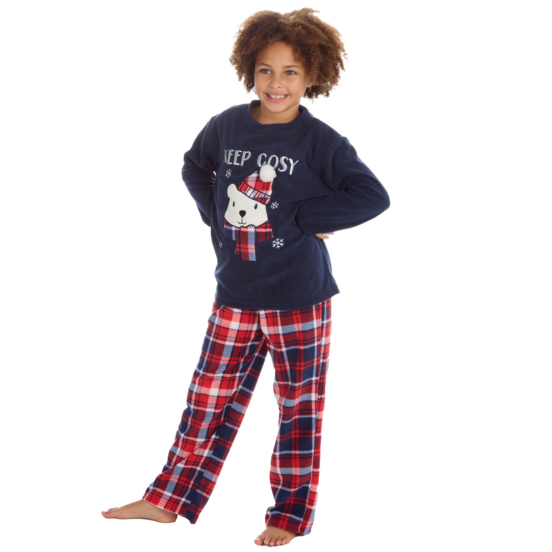Girls Fleece Pyjamas Kids Festive Soft Warm Winter Pyjama Set Nightwear ...
