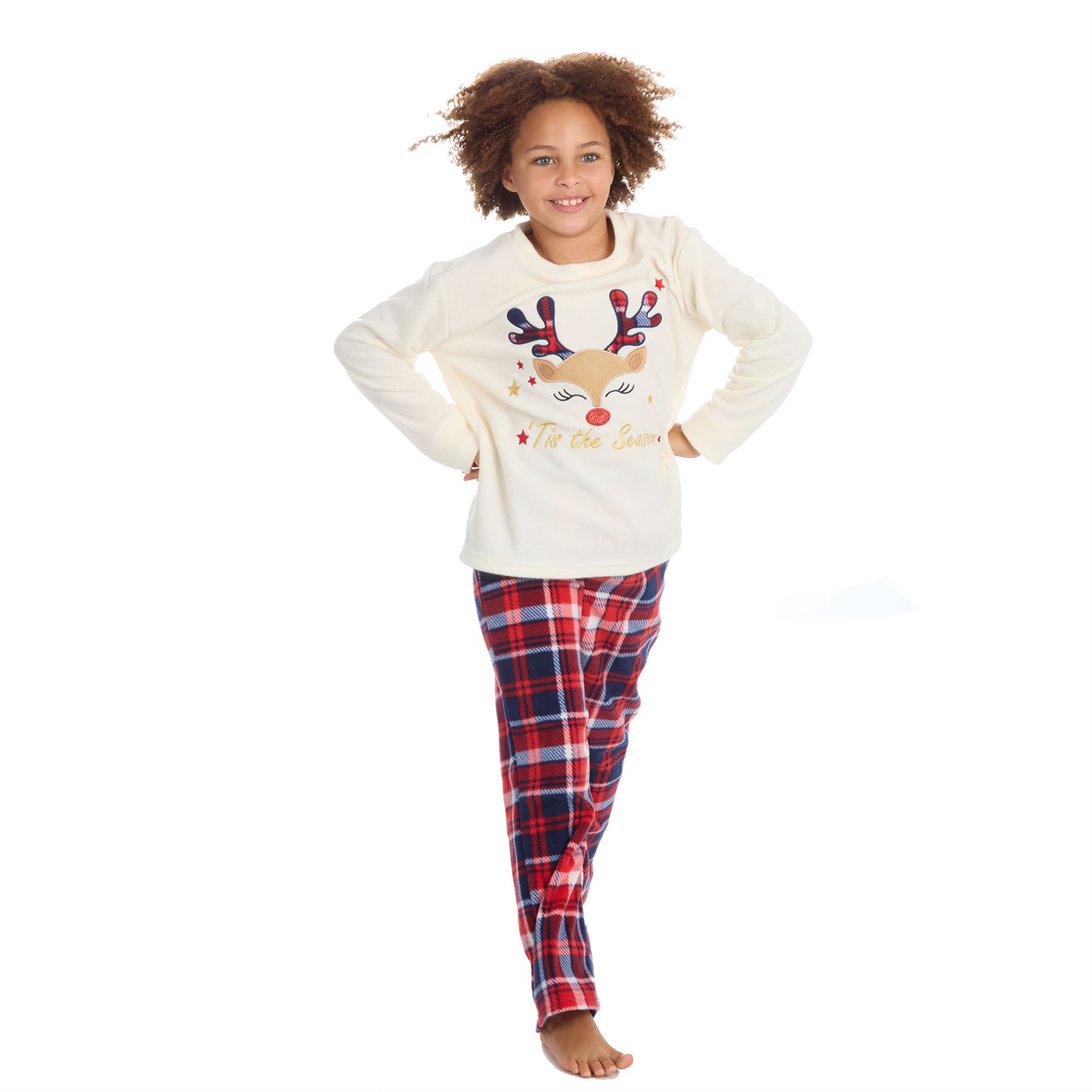 Girls Fleece Pyjamas Kids Festive Soft Warm Winter Pyjama Set Nightwear ...