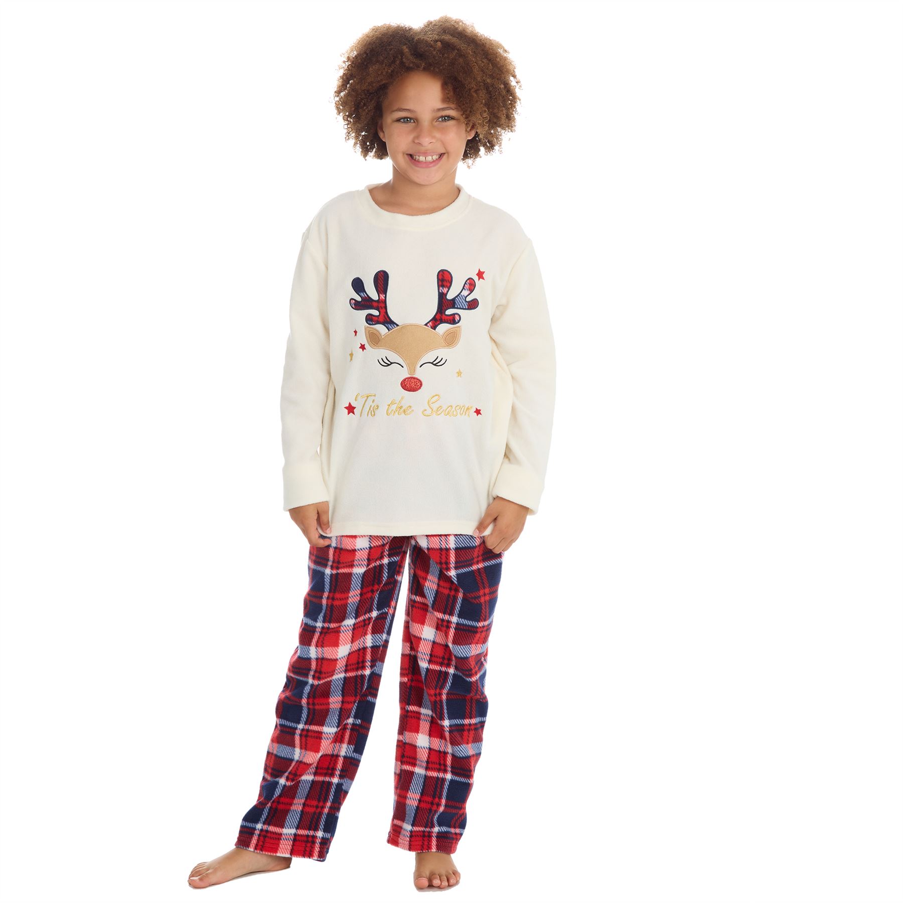 Girls Fleece Pyjamas Kids Festive Soft Warm Winter Pyjama Set Nightwear ...