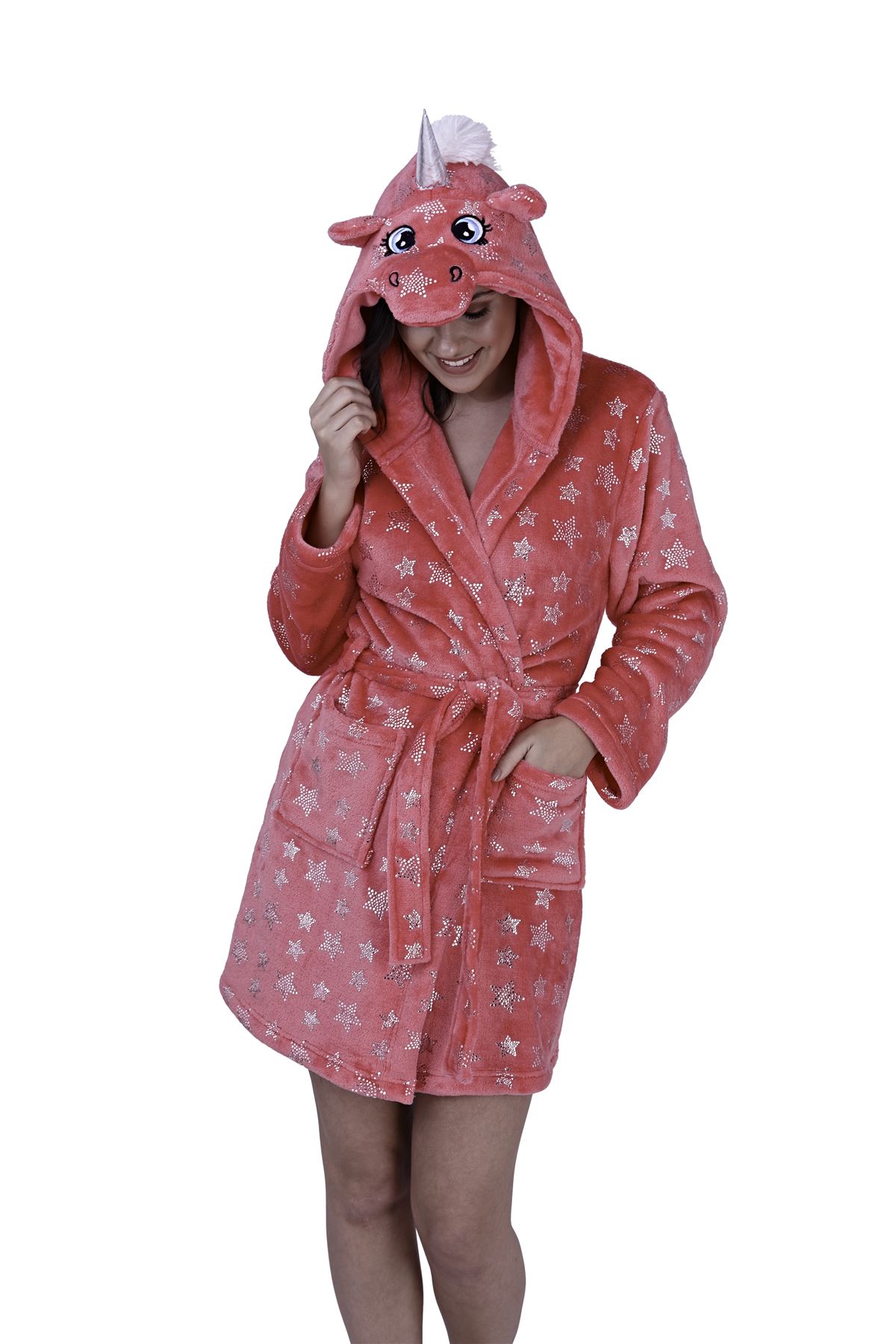 Luxury Soft Coral/Sherpa Fleece 3D Hooded Animal Dressing Gown Robe | eBay