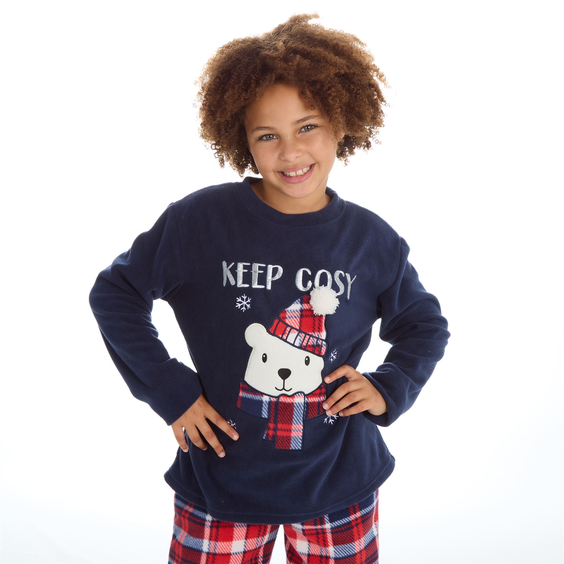 Girls Fleece Pyjamas Kids Festive Soft Warm Winter Pyjama Set Nightwear ...