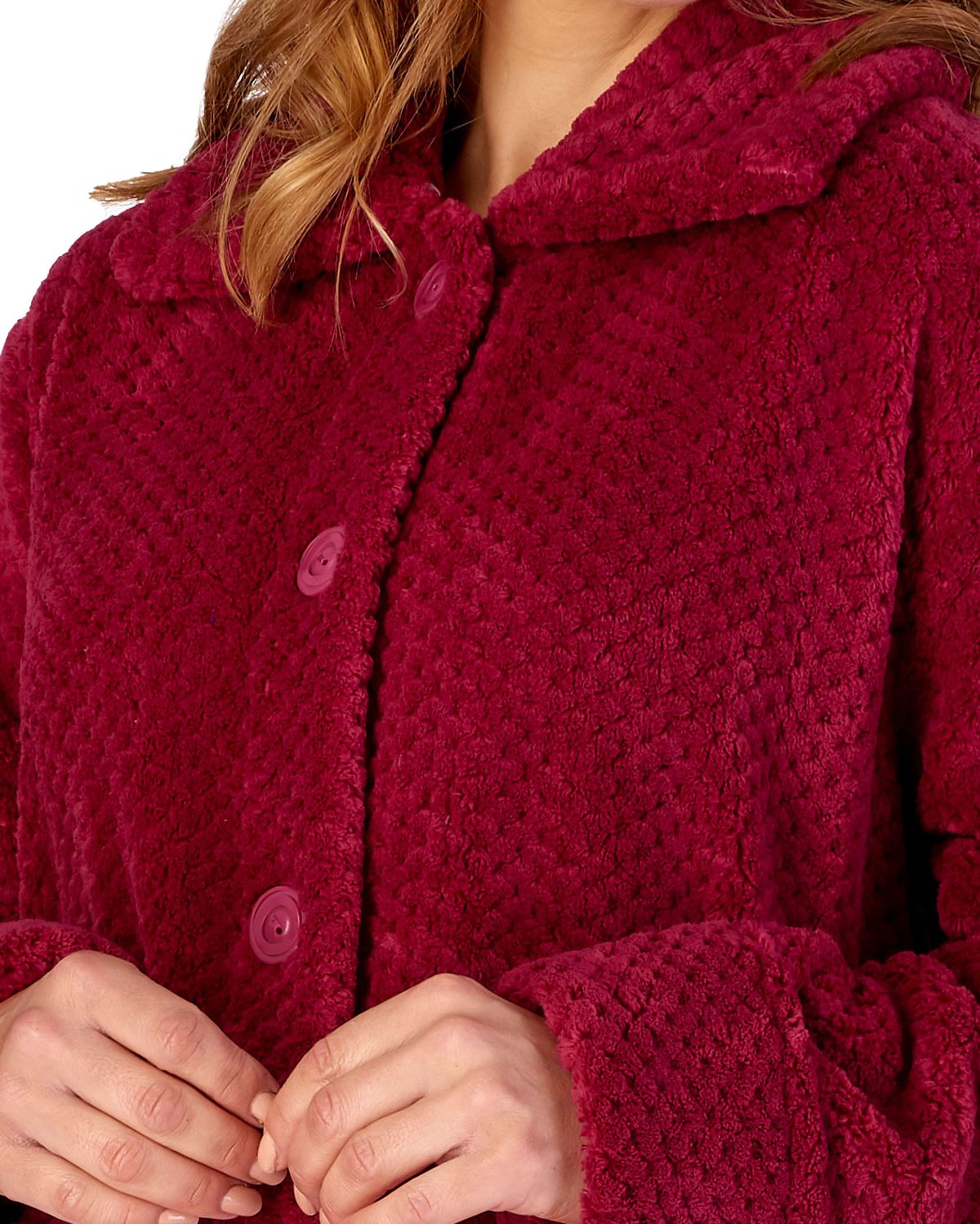 Slenderella Luxury Button Robe Soft Waffle Fleece Long Sleeve Dressing ...