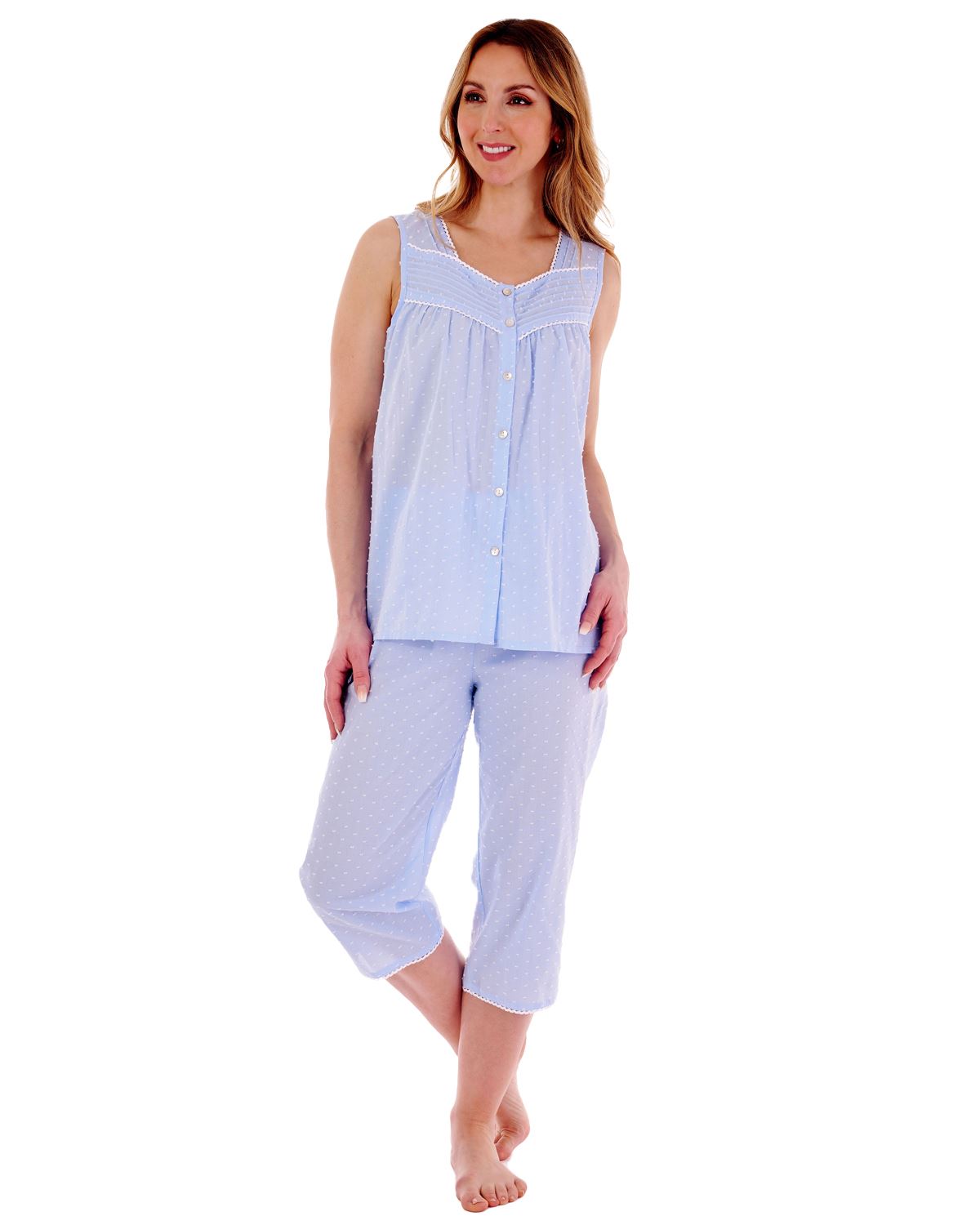 Womens Slenderella Pajamas Spotty Sleeveless Button Cropped Cotton ...