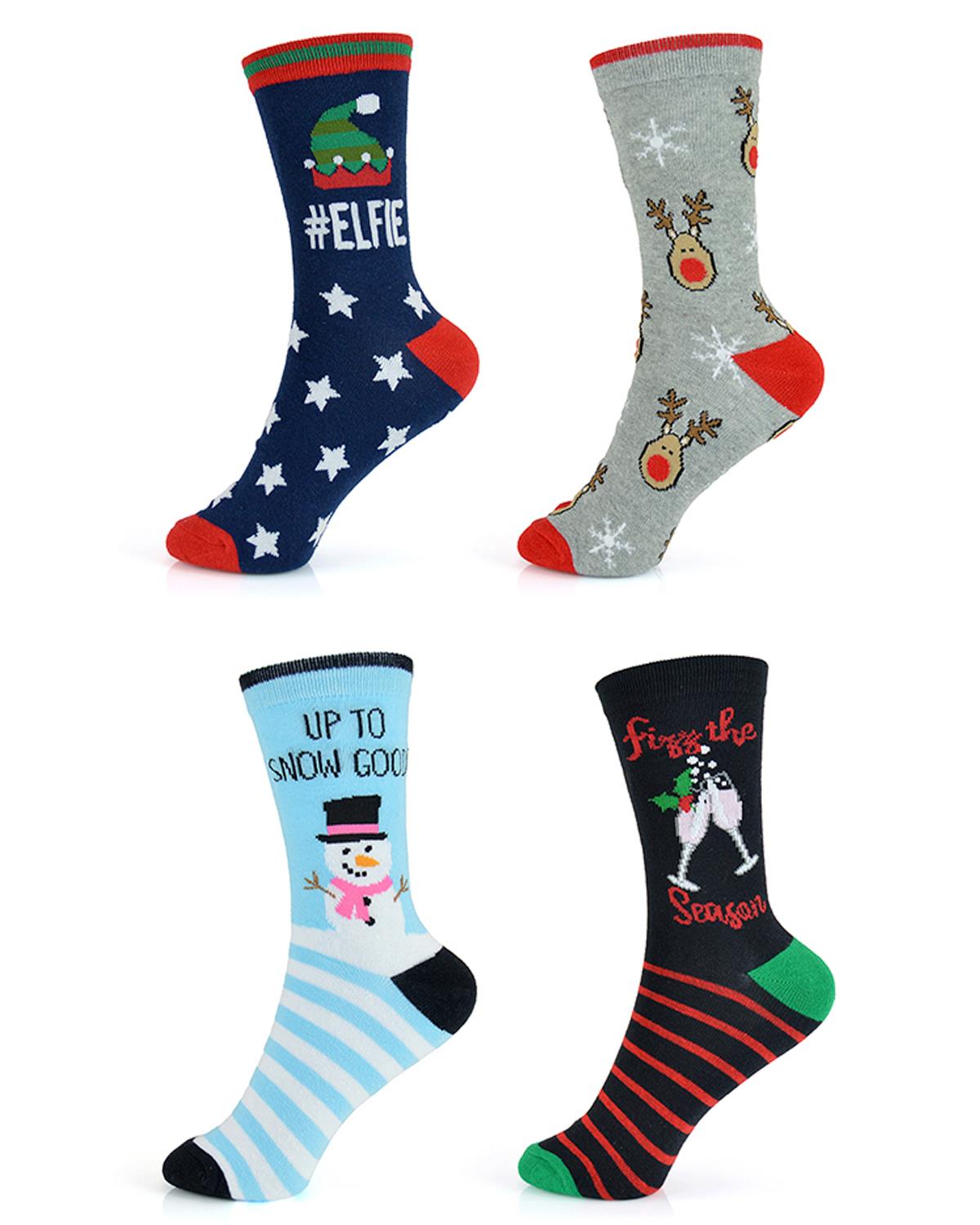Adults & Kids Christmas Socks Unisex Festive Cotton Rich Xmas Sock (4 ...