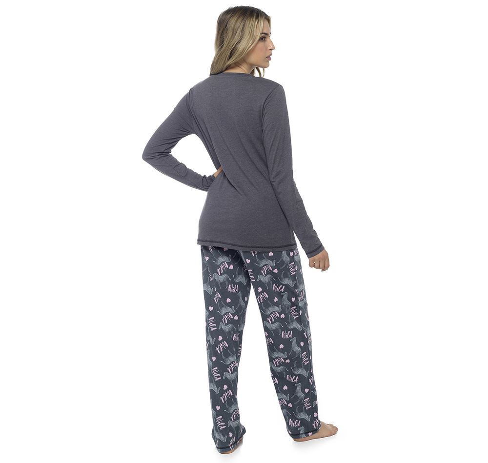 Long Jersey Pyjamas Ladies Soft Cotton Animal Print Pyjama Set ...