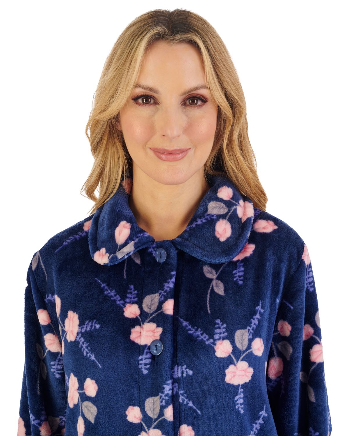 Slenderella Button Robe Ladies 46" Floral Soft Fleece Buttoned Up ...