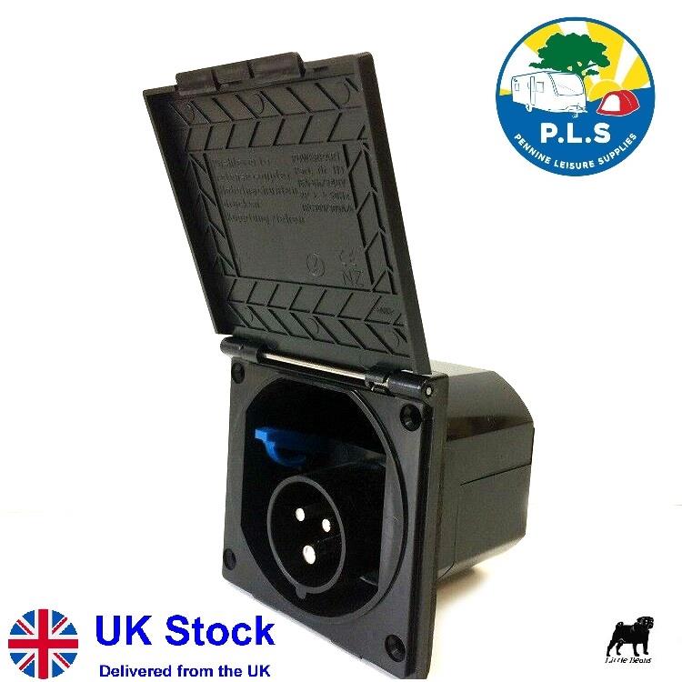 Mains Hook Up Inlet Socket Caravan VW Motorhome Flush Fitting Black ...