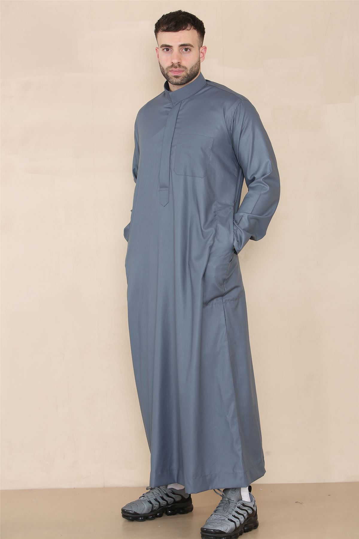 Mens Thobe Jubba Stand Collar Islamic Clothing Muslim Kaftan Eid Robe ...
