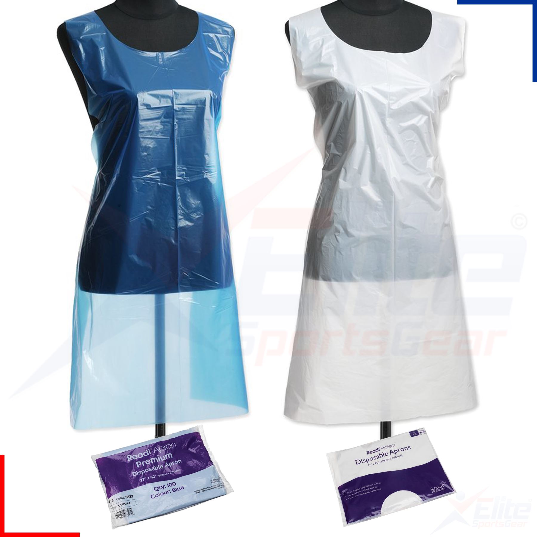 Disposable Aprons Waterproof Polythene 27 x 42"- White or Blue - 100 ...