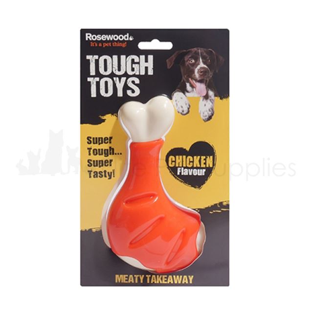 Rosewood Tough Toys Meaty Takeaway Bone Leg Chicken Beef Rubber Chews ...