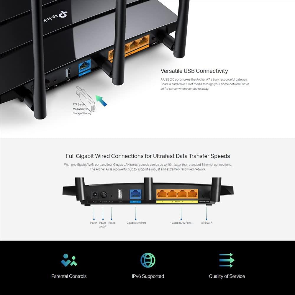 TP-Link Archer A7 AC1750 Dual Band Gigabit Wireless Cable Router ...